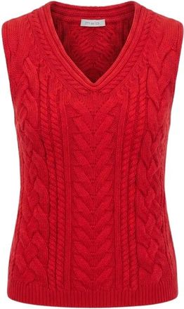 Malo Gilet sans manches en maille torsad&eacute;e - Femme - Pulls - Rouge - Taille: 38 FR