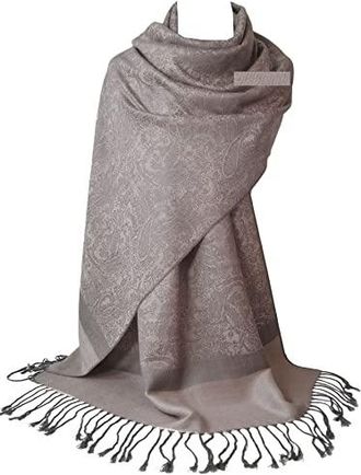 GFM Écharpe douce style pashmina avec motifs floraux cachemire en relief (P093),.P093-ndbh-Nude Grey, L