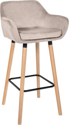 Clp Barhocker gepolstert mit Lehne Grant, Barstuhl mit Samtbezug, Gestell aus Holz bis 150 kg belastbar, Farbe:Creme
