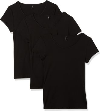 Only 3er Pack Damen T-Shirt Kurzarm lang Basic T-Shirts Shirt XS S M L XL (DE/NL/SE/PL, Alphanumerisch, M, Regular, Regular, Schwarz)