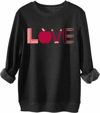 Generic Sweat &agrave; capuche pour enseignantes, t-shirt &agrave; manches longues avec motif coeur, pull de Saint-Valentin, v&ecirc;tements sexy pour femme, Noir, 3XL
