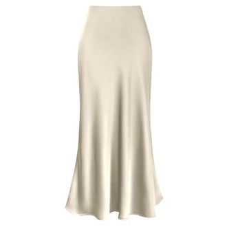 Generic Jupe d&eacute;t&eacute; S pour femme - Jupe midi en satin - Jupe d&eacute;t&eacute; longue - Jupe de club Atin Maxiskirt - Jupe jaune - Jupe longue d&eacute;t&eacute; - Taille &eacute;lastique - Tenu