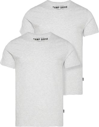 Camp David Herren Basic T-Shirt V-Neck 2er-Pack Grey Melange XXXL