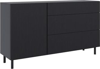 Selsey Kommode Mit Schubladen, 140 cm Breit, Schwarz Moderne Kommode Mit Einer T&uuml;r Und Gefr&auml;ster Front, 3 Leisen Schubladen, Kommoden & Sideboards, Stabilit&auml;