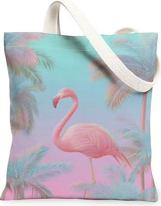 Generic Sacs fourre-tout en toile avec motif doiseaux tropicaux tropicaux, sacs d&eacute;picerie r&eacute;utilisables, l&eacute;gers et lavables, p&ecirc;che, 13x15 Inch
