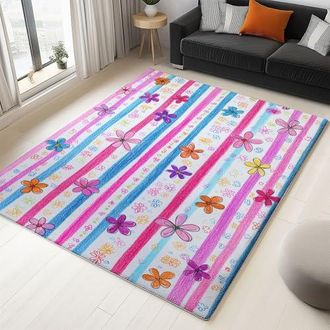 Generic Style Dessin Anim&eacute; Tapis Salon 140 x 200 cm, Tapis Motif Imprim&eacute;s Ray&eacute; Lumineux Floral, Antid&eacute;rapant Lavable paillasson Doux &agrave; Poil Court, paillasson 