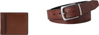 Fossil Herren Huntington Braunes Leder Portemonnaie und Parker Gürtel, Set