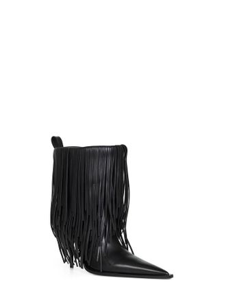 Balenciaga Womens Black Avenue Fringe 90mm Ankle Boots Calf Leather