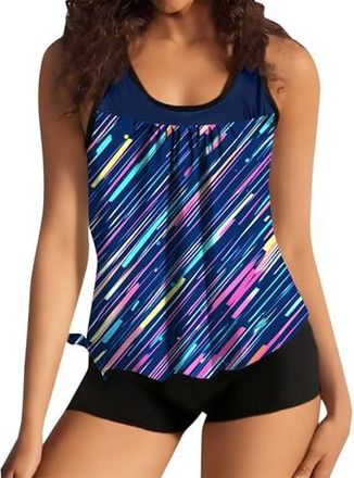 Generic Ensemble tankini imprim&eacute; conservateur pour femme - Maillot de bain fendu &agrave; motif floral avec coussinets de soutien-gorge int&eacute;gr&eacute;s et short boyshort, m