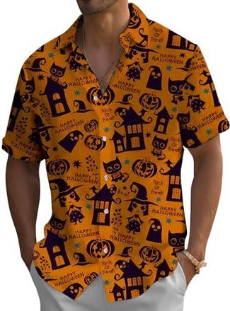 Generic Chemise hawa&iuml;enne &agrave; manches courtes pour homme - Chemise boutonn&eacute;e amusante pour Halloween - Hauts de vacances r&eacute;tro - V&ecirc;tements d&eacute;t&eacute; tendance, Amusan