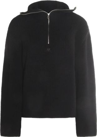Courrèges pull côtelé à col zippé - Noir