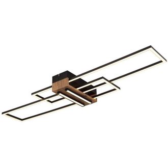 Globo Lighting Plafonnier LED lampe de salon lampe de plafond m&eacute;tal noir aspect bois L 100 cm