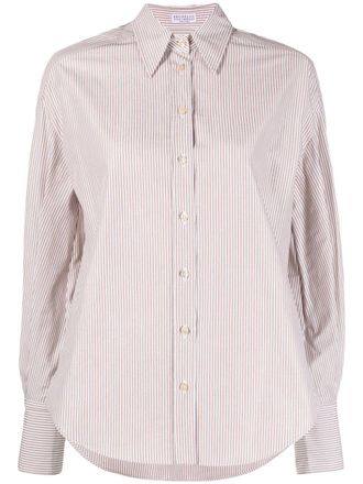 Brunello Cucinelli chemise en coton m&eacute;lang&eacute; &agrave; rayures - Tons neutres