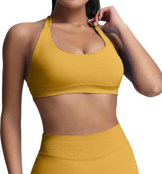 Generic Brassi&egrave;re pour femme, soutien-gorge dentra&icirc;nement moyen &agrave; faible soutien, sans couture, dos ouvert, haut court rembourr&eacute; pour le yoga, 2026, jaune, XS