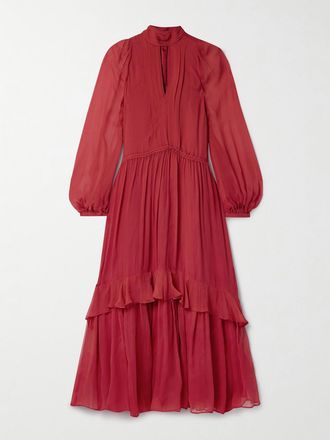 La Ligne Midikleid Aus Seidenkrepon Mit Cut-out Und Raffungen - Rot