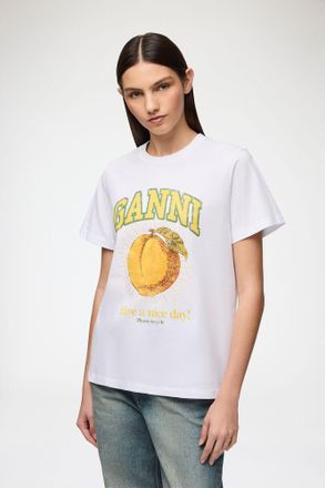 Ganni T-shirt Orange p&ecirc;che Blanc Coton biologique - Taille XXS - Pour Femme