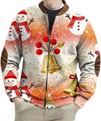 Generic Pull à col rond pour homme, décontracté, tendance, ample, imprimé de Noël, col rond, manches longues, sweat-shirt dhiver, multicolore, XXL