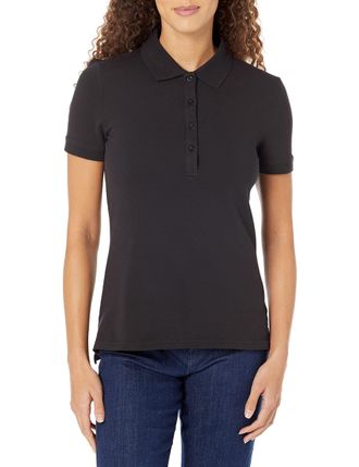 Amazon Essentials Damen Kurzärmeliges Poloshirt (Erhältlich In Übergröße), Schwarz, 4XL Große Größen