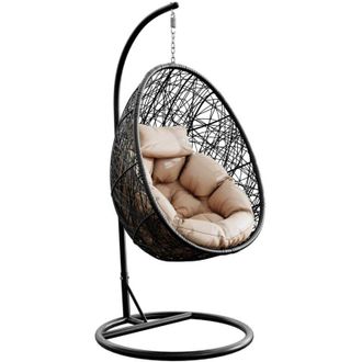 Mirjan24 Chaise suspendu Comfivo Undtudo, Noir + Cr&egrave;me, 195x90x95cm, Osier plastique, Tissu, M&eacute;tal