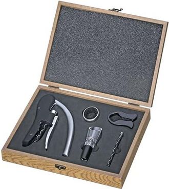 cilio Lombardia Weinset 4 tlg. enthält einen Korkenzieher, Ausgießer, Tropfenfänger, Folienschneider & Ersatzspirale, aus Edelstahl, 350173