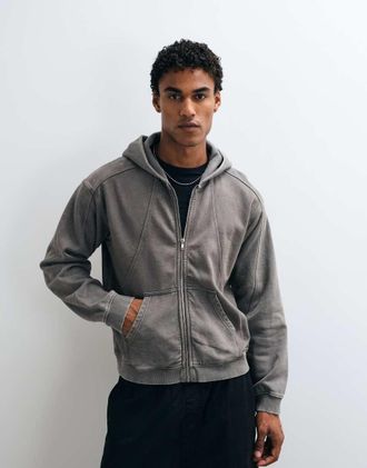 Weekday Oversize-Hoodie mit Rei&szlig;verschluss, kastiger Passform und Nahtdetails in Grau