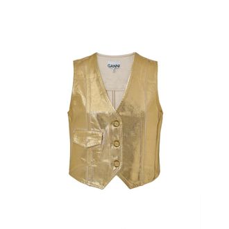 Ganni Femme, Vestes, Jaune, Taille: 40 FR Gilet Spalmato