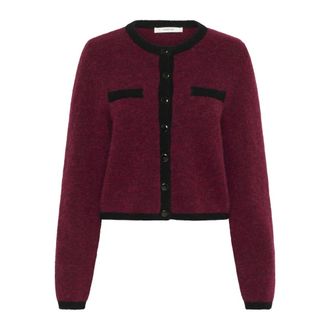 Gestuz Kontrast-Strickjacke Blutrot Melange/Schwarz - - Knitwear - Damen - Rot - L
