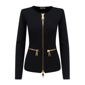 Elisabetta Franchi Strickblazer mit Rei&szlig;verschluss - - Jackets - Damen - Schwarzk - M