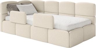 Selsey Cloudy - Jugendbett 90x200 cm, linksseitig, mit Bouclé-Bezug und Rausfallschutz, Hellbeige - Selsey
