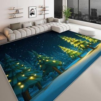 Generic Tapis Lavable &agrave; Poils Courts, Tapis Antid&eacute;rapant Doux 3D Dessin Anim&eacute; No&euml;l Plantes pour Salon Salle &agrave; Manger Chambre &agrave; Coucher et Bureau - D&eacute;coration 
