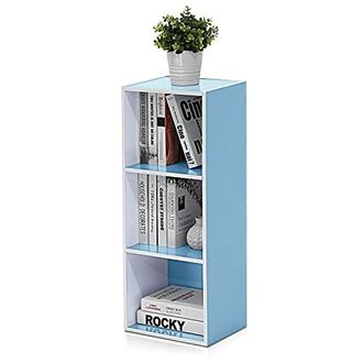 Furinno Luder Bibliothèque Étagère de Rangement Cubes à 3 Étages, Blanc/Bleu Clair