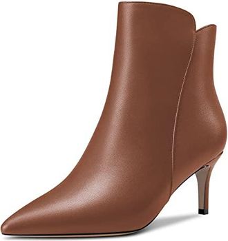 Castamere Femmes Aiguille Mi Kitten Talon Heel Pointu Bout Bottines Fermeture &agrave; Glissi&egrave;re Slip-on Classique Dress Bureau 6.5 CM Heels Bottes Marron Matte 37 EU