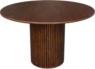 Sweeek Table à manger ronde bois dhévéa et placage chêne noyer 4 places - Ø 115 x 73 cm - Estelle