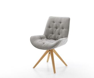 DELIFE Drehstuhl Taimi-Flex Strukturstoff Soft Grau Holzgestell kantig Natur 180&deg; drehbar, Esszimmerst&uuml;hle
