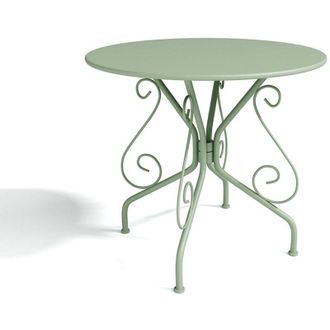 MYLIA Table de jardin D.80 cm en m&eacute;tal fa&ccedil;on fer forg&eacute; - Vert amande - GUERMANTES de MYLIA