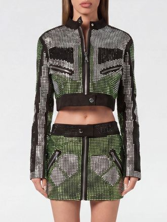 Philipp Plein Blouson biker court en daim avec strass
