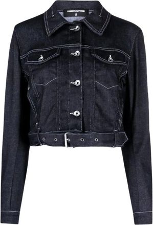 Patrizia Pepe Femme, Vestes, Bleu, Taille: 40 FR Veste en jean courte &agrave; coutures contrastantes