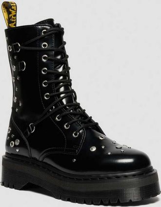 Dr. Martens Jadon Hi Nieten Buttero Leder Plateaustiefel Schuhe in Schwarz, Größe: 36