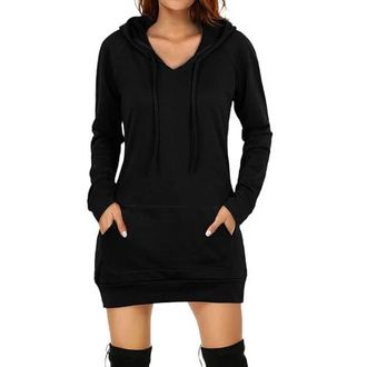 Generic Sweat &agrave; capuche surdimensionn&eacute; zipp&eacute; &agrave; manches longues pour femme avec cordon de serrage et poches, Noir, XXL