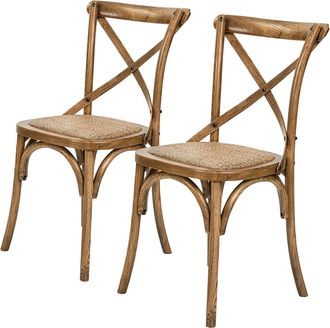 Butlers Esszimmerstuhl 2er-Set Cross Country Holzstuhl mit Rattansitz im französischen Bistrostil | Ulmenholz belastbar bis 150 kg | Landhausstil für Küche Es