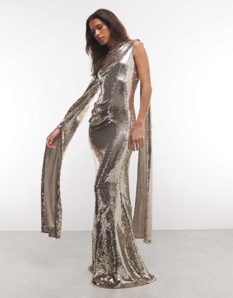 Asos robe longue &agrave; sequins &agrave; une manche exag&eacute;r&eacute;e argent&eacute;e