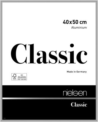 Nielsen Design Bilderrahmen, 40 x 50 cm, Aluminium, Silber glanz, Posterrahmen zum Aufh&auml;ngen im Hoch- & Querformat, Echtglas, Classic