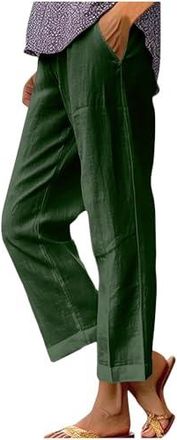 Generic Pantalon d&eacute;t&eacute; 7/8 pour femme - L&eacute;ger - Avec cordon de serrage et poches - Pantalon en coton et lin - Pantalon &eacute;l&eacute;gant et a&eacute;r&eacute; - D&eacute;contract&eacute; - Conforta