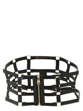 Elisabetta Franchi Caged Leather Belt - Black