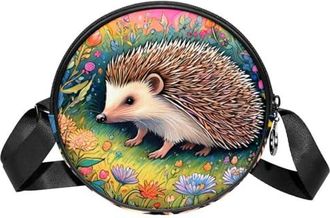 Generic Sac &agrave; bandouli&egrave;re circulaire pour femme, motif h&eacute;risson, petit sac &agrave; dos &agrave; bandouli&egrave;re avec fermeture &eacute;clair, bretelles r&eacute;glables, sac &agrave; main rond d&eacute;c