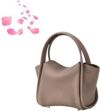 Generic Mini sac seau en cuir de vachette pour femme, sac &agrave; main classique l&eacute;ger, sac &agrave; bandouli&egrave;re tendance, portefeuille &agrave; bandouli&egrave;re amovible, caf&eacute; clair,