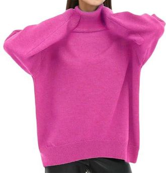 Generic Pull Coton Femme Hiver Pullover Femme Col Montant Pull &agrave; Col Roul&eacute; pour 2024 Automne Hiver en &Eacute;pais Ourlet Haut Bas Basique Tendance Large Oversize so