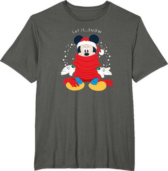Disney Mickey Mouse Christmas Santa Hat & Scarf Let it Snow T-Shirt