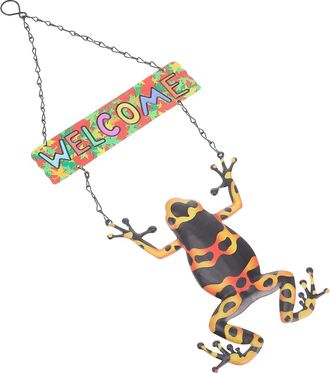 Angoily ELAYARD Eisernes Frosch willkommensschild Türdeko zum Aufhängen Buntes Garten Wandornament mit Kette Dekoratives Front Door Welcome Board für Innen un