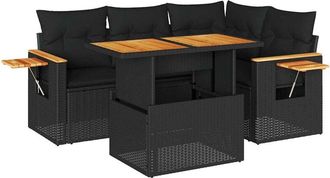 vidaXL 5tlg. Garten-Sofagarnitur mit Kissen Schwarz Poly Rattan Akazie vidaXL